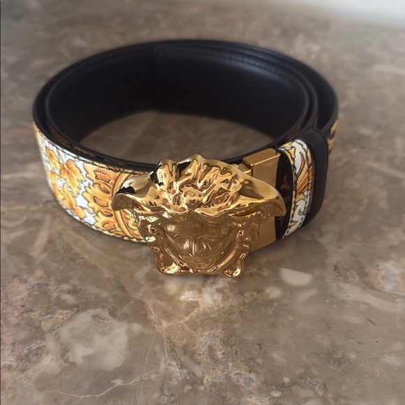 Versace | Accessories | Versace Black And Gold Baroque Belt | Poshmark
